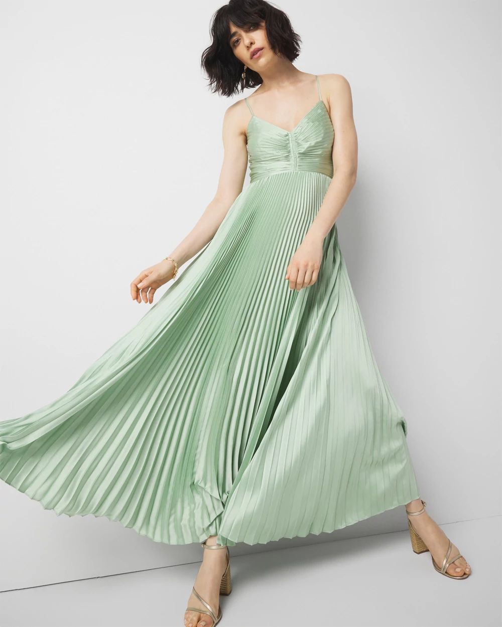 Satin Pleated Maxi Dress | White House Black Market